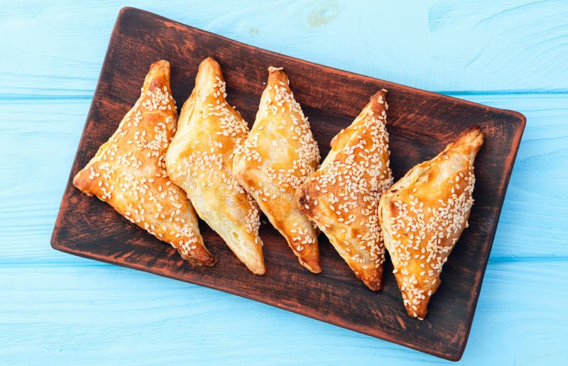 Homemade Triangle Puff Pastry with Meat on Rustic Background . Samosa ...