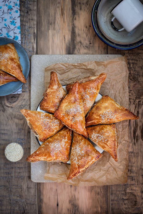 Homemade Triangular Pies Made from Ready-made Puff Pastry with Apples ...