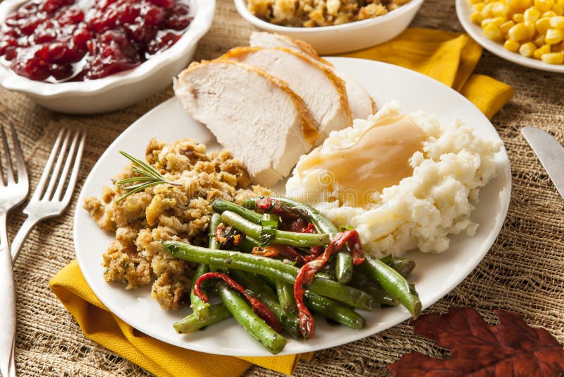Homemade Turkey Thanksgiving Dinner Stock Photo - Image of green, food ...