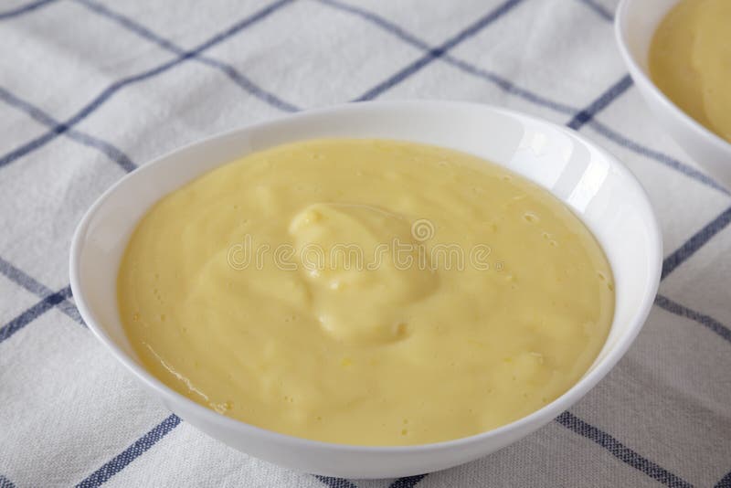 Homemade Vanilla Custard Pudding in a Bowl, Side View. Close-up Stock ...