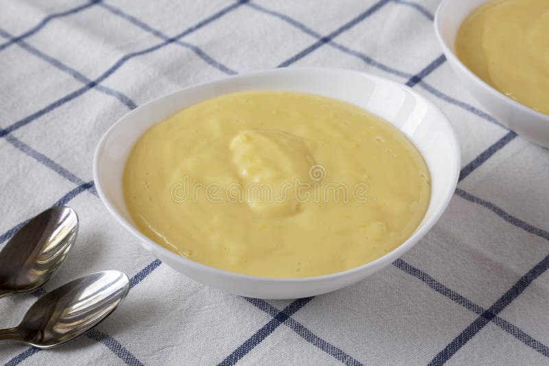 Homemade Vanilla Custard Pudding on Cloth, Side View Stock Image ...