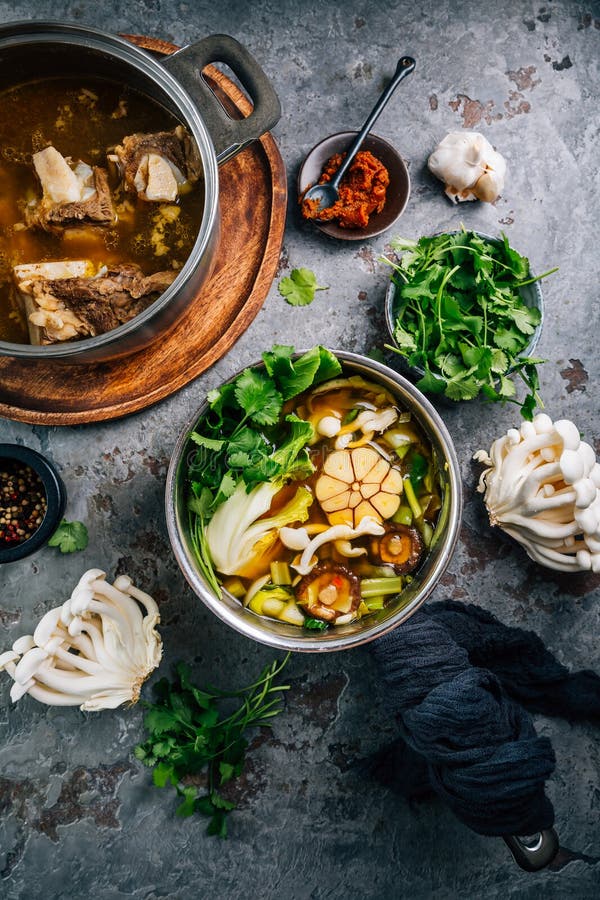 Homemade Vegetable Broth with Beef Bone Broth with Ingredients Stock ...