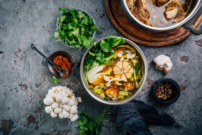 Homemade Vegetable Broth with Beef Bone Broth with Ingredients Stock ...