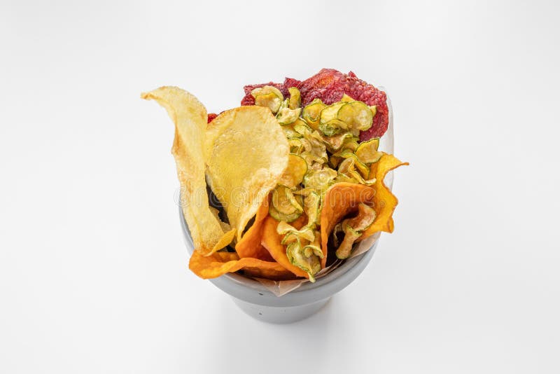 Homemade Vegetable Chips Served in a Dish Isolated on Grey Background ...