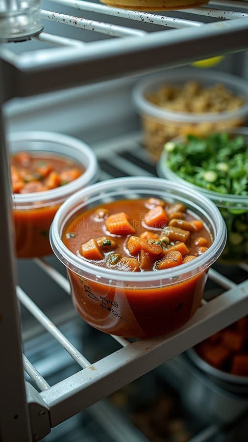 Homemade Vegetable Soup Containers in Refrigerator Stock Photo - Image ...