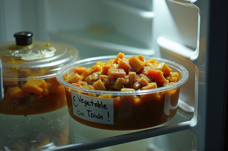 Homemade Vegetable Stew in Transparent Container Inside Refrigerator ...