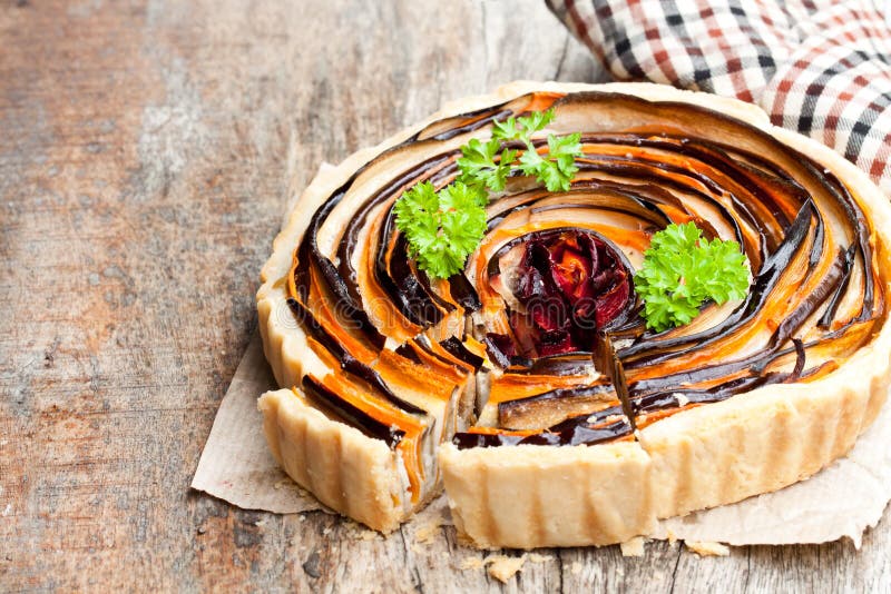 Homemade Vegetarian Pie with Colored Vegetables on Wooden Table Stock ...