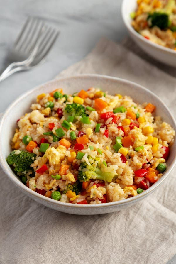 Homemade Veggie Fried Rice in Bowls, Side View Stock Photo - Image of ...