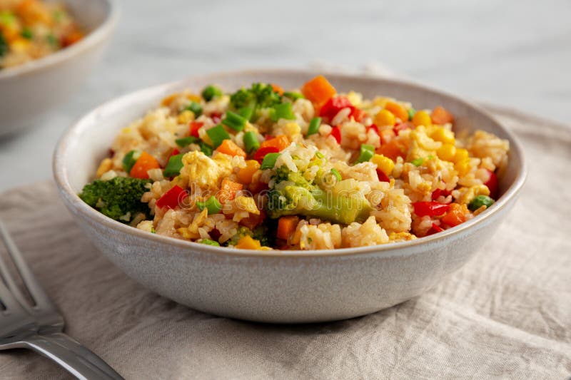 Homemade Veggie Fried Rice in Bowls, Side View Stock Photo - Image of ...