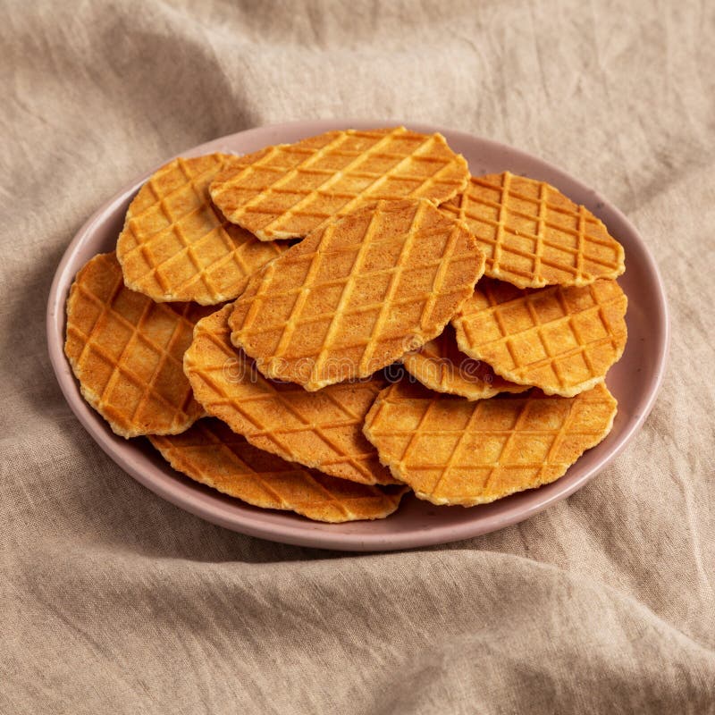 Homemade Waffle Crisps on a Plate, Side View Stock Image - Image of ...