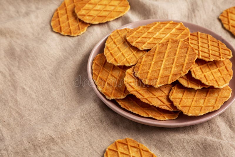 Homemade Waffle Crisps on a Plate, Side View. Copy Space Stock Photo ...