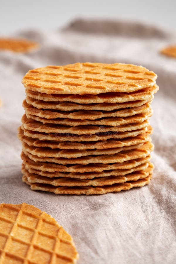 Homemade Waffle Crisps in a Stack, Low Angle View. Close-up Stock Photo ...