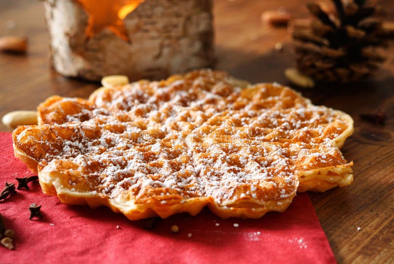 Homemade Waffle with Powdered Sugar Stock Photo - Image of cinnamon ...
