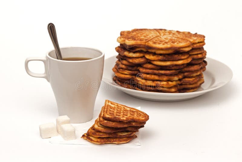 Homemade Waffles and a Cup of Tea. Stock Photo - Image of white ...