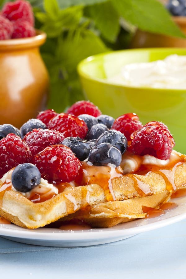Homemade Waffles with Fruit Stock Photo - Image of focus, prepared ...