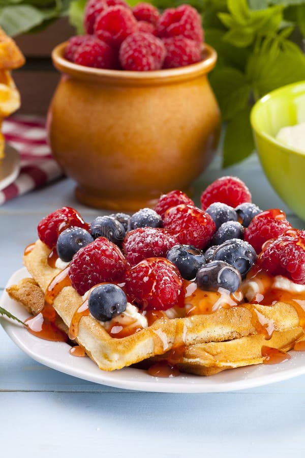 Homemade Waffles with Fruit Stock Image - Image of golden, food: 190125795
