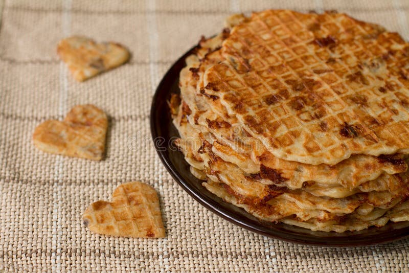 Homemade Waffles on Plate. Romantic Breakfast Stock Image - Image of ...