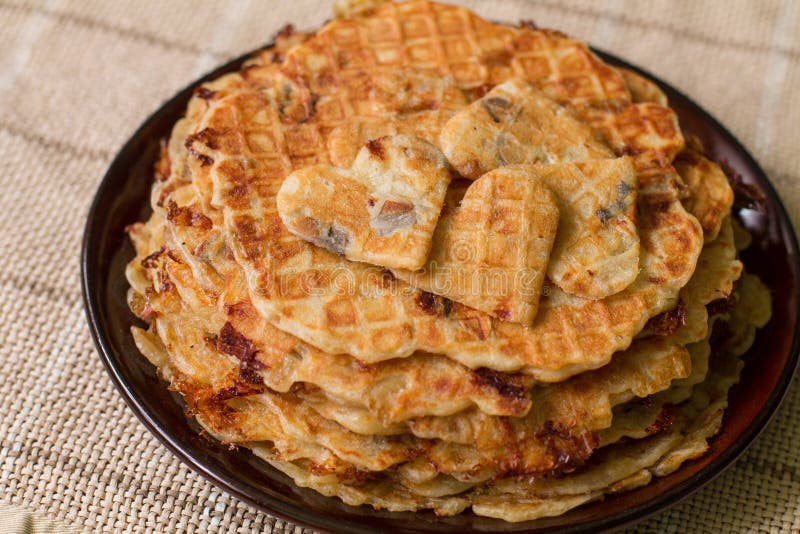 Homemade Waffles on Plate. Romantic Breakfast Stock Image - Image of ...
