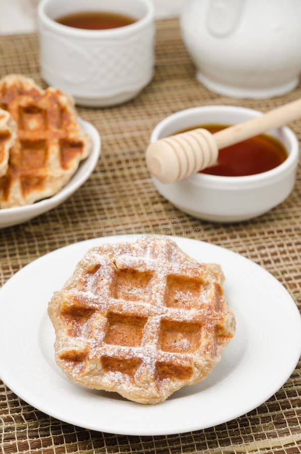 Homemade Waffles Topped With Powdered Sugar For Breakfast Stock Photo ...