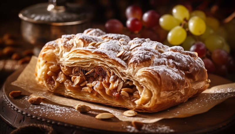 Homemade Walnut Strudel on Rustic Wooden Plate Generated by AI Stock ...