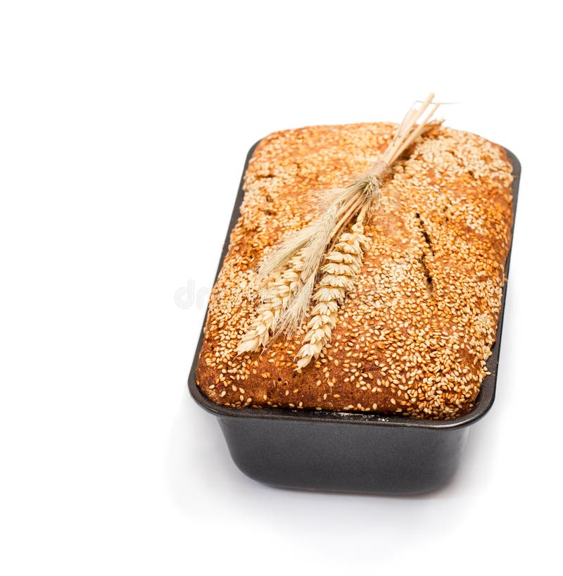 Homemade Wholemeal Rye Bread in Baking Form Isolated on White Stock ...