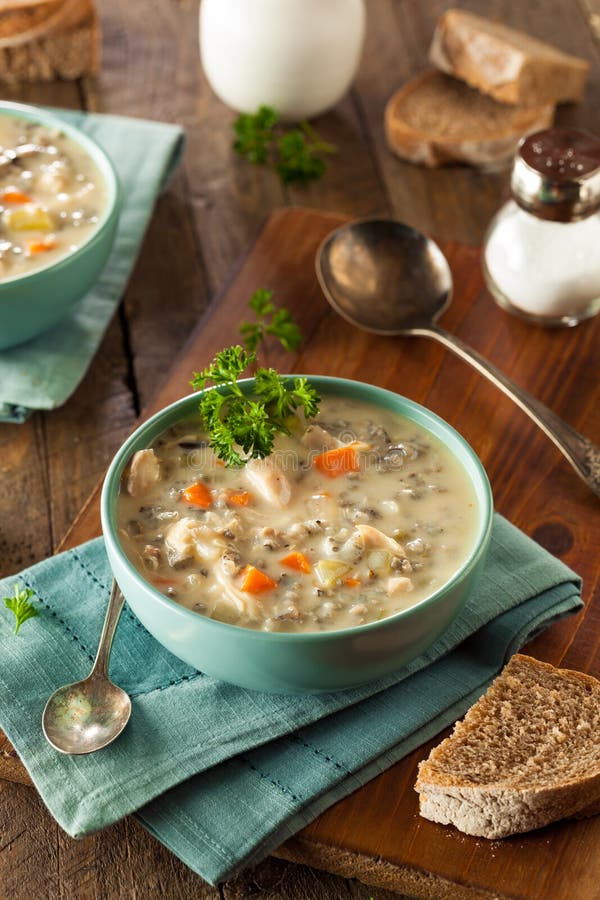 Homemade Wild Rice and Chicken Soup Stock Photo - Image of healthy ...