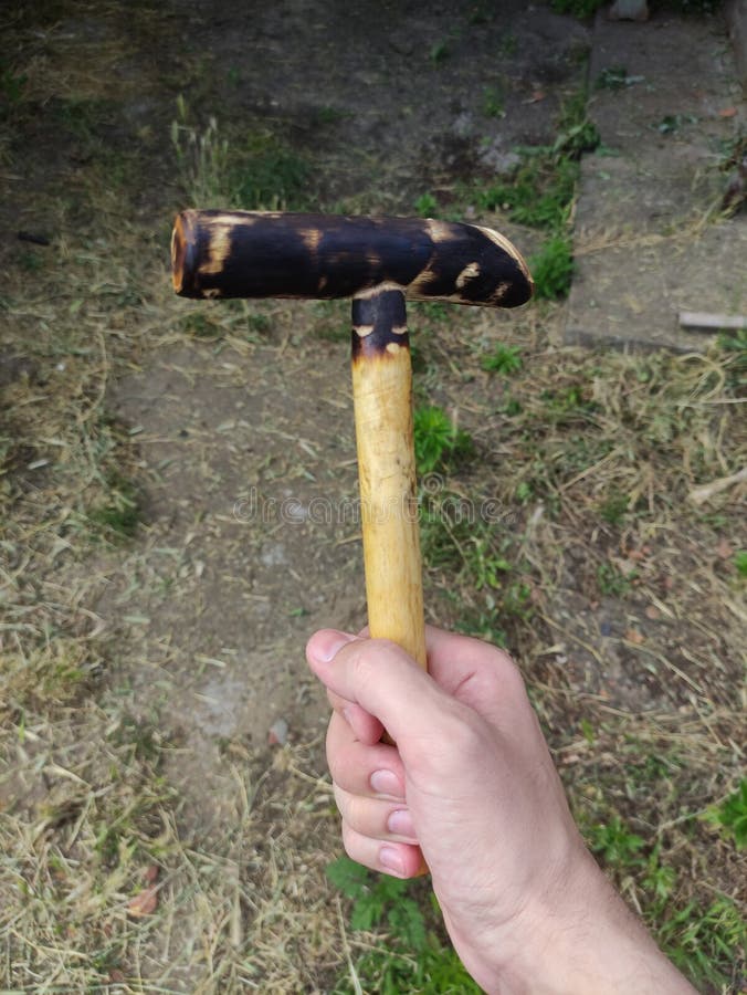 Homemade Wooden Hammer in a Hand Stock Image - Image of construction ...
