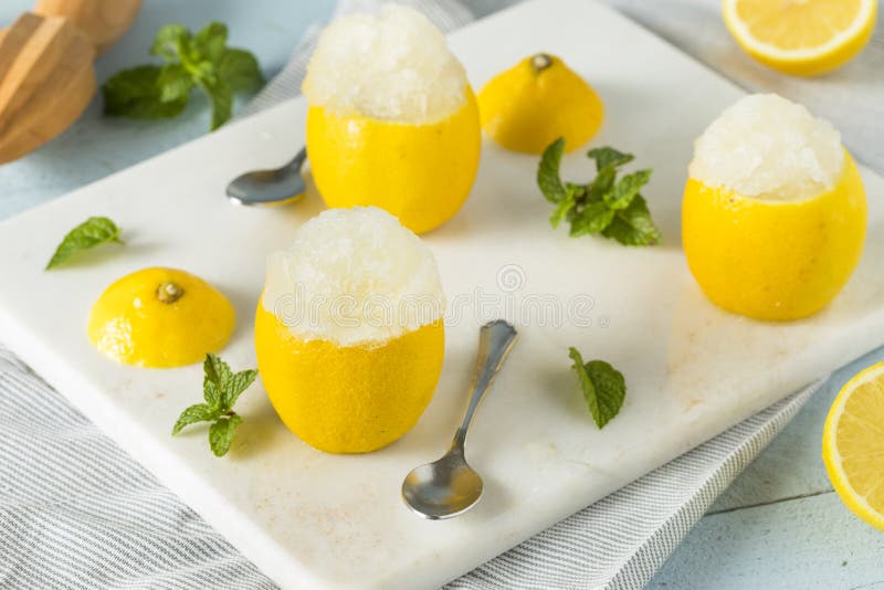 Homemade Yellow Lemon Italian Ice Stock Photo - Image of bowl, sundae ...