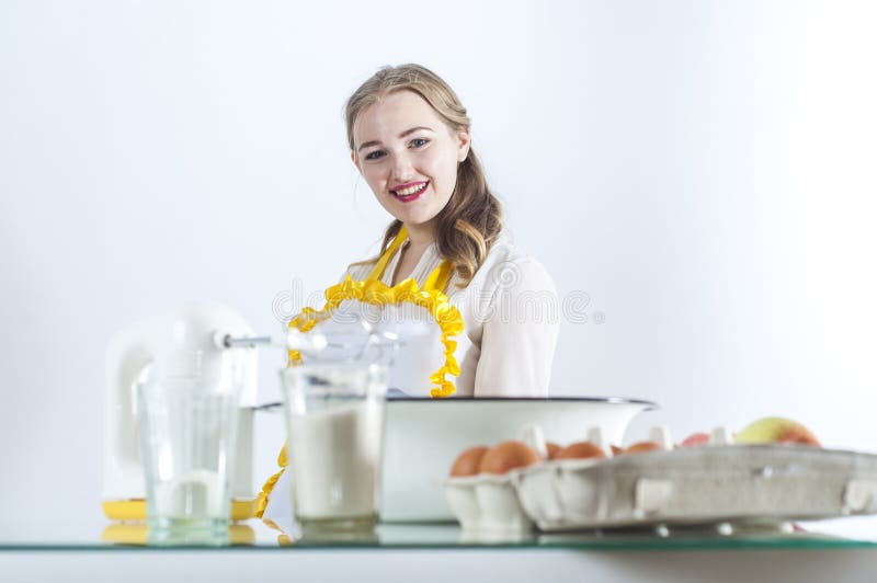 Homemaker in kitchen stock photo. Image of bowl, busy - 49964198