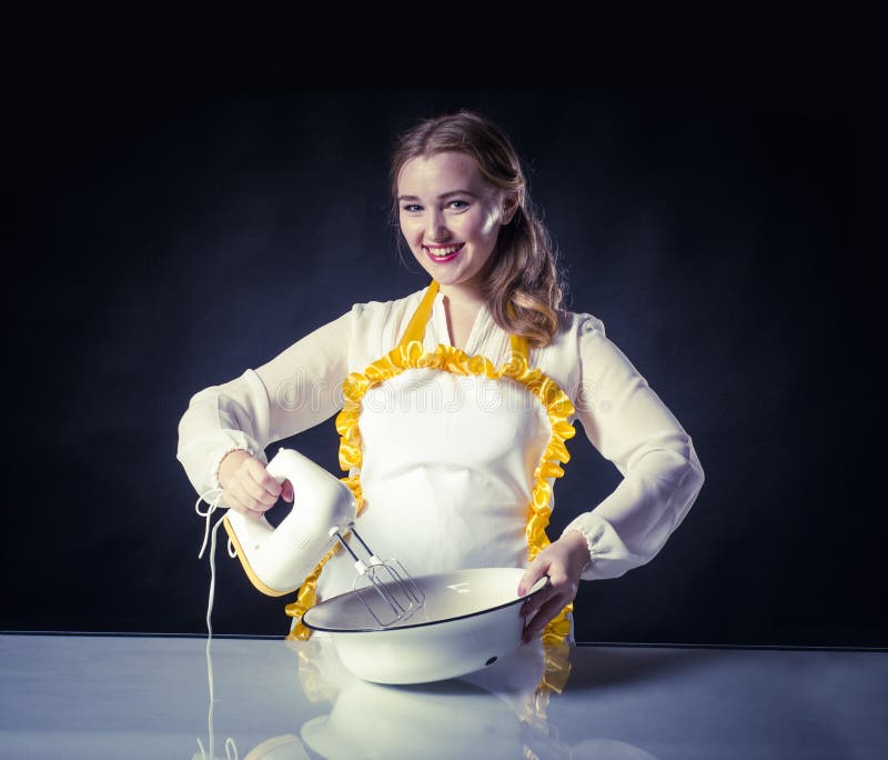 Image of Beautiful Cute Woman in Apron Smiling. Stock Photo - Image of ...