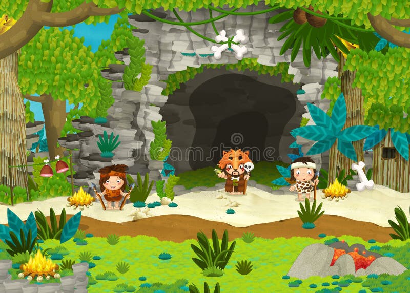 Homens Das Cavernas Perto Da Caverna - Protetores E Curandeiro ...