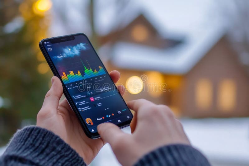 Homeowner Managing Smart Home Devices Using Mobile Phone App Stock ...