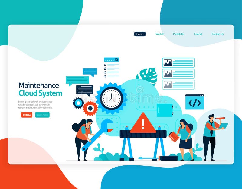 Homepage Landing Page Vector Flat Illustration of Maintenance Cloud ...