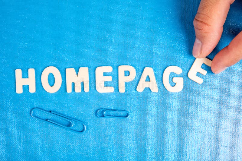 Homepage. Text from White Wooden Letters on a Blue Background Stock ...