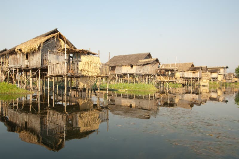Homes on Inle Lake stock image. Image of stilted, shelters - 10029925