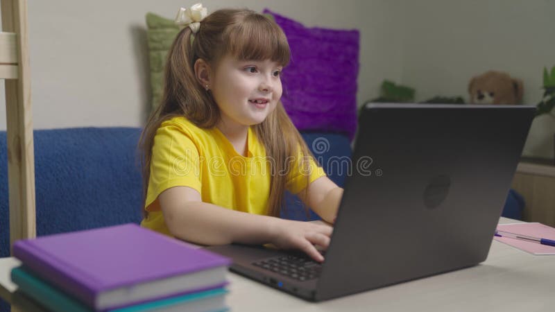 Homeschooled Child Does Lessons on Laptop Remotely, Studying School ...