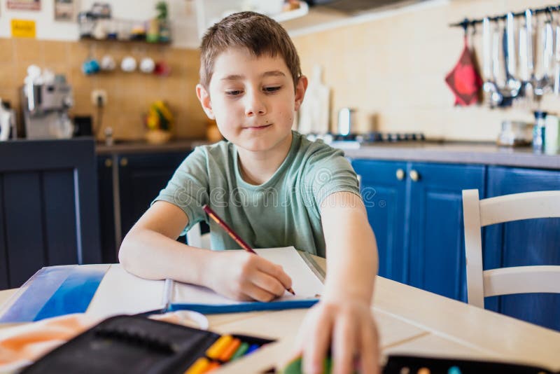 Homeschooling. 2nd grade. stock image. Image of male - 184745045