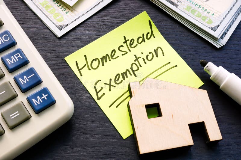 Homestead Exemption Written on the Sticker and Model of Home. Stock ...