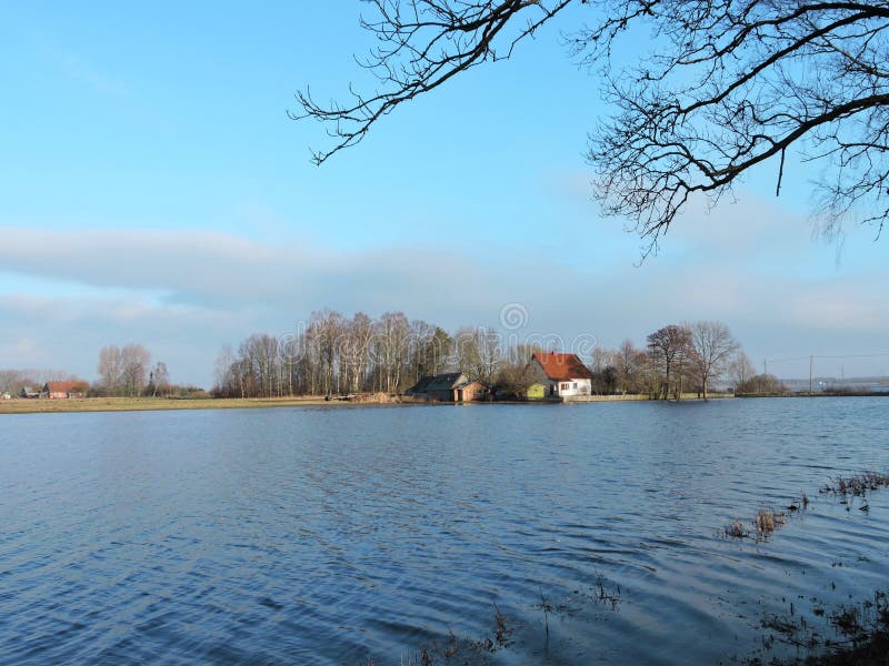Homestead in flood stock image. Image of time, field - 49096287
