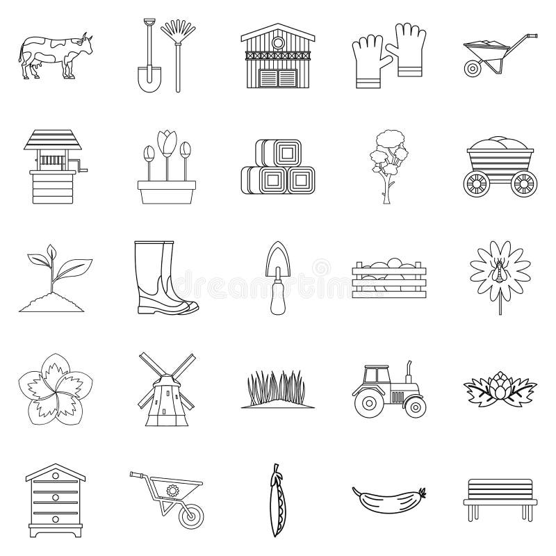 Homestead Icons Set, Outline Style Stock Vector - Illustration of goat ...