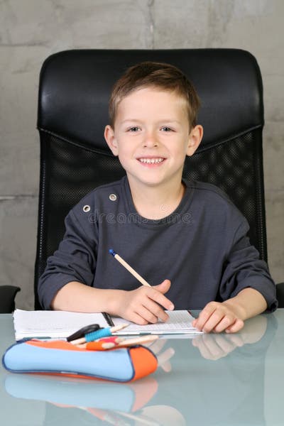 7 Years Old Boy Doing His Homework Education Stock Photos - Free ...