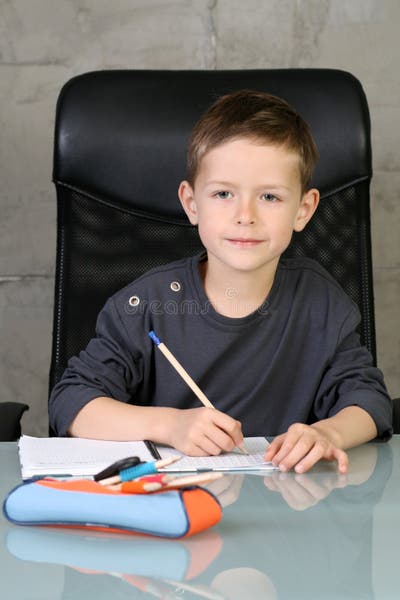 7 Years Old Boy Doing His Homework Education Stock Photos - Free ...