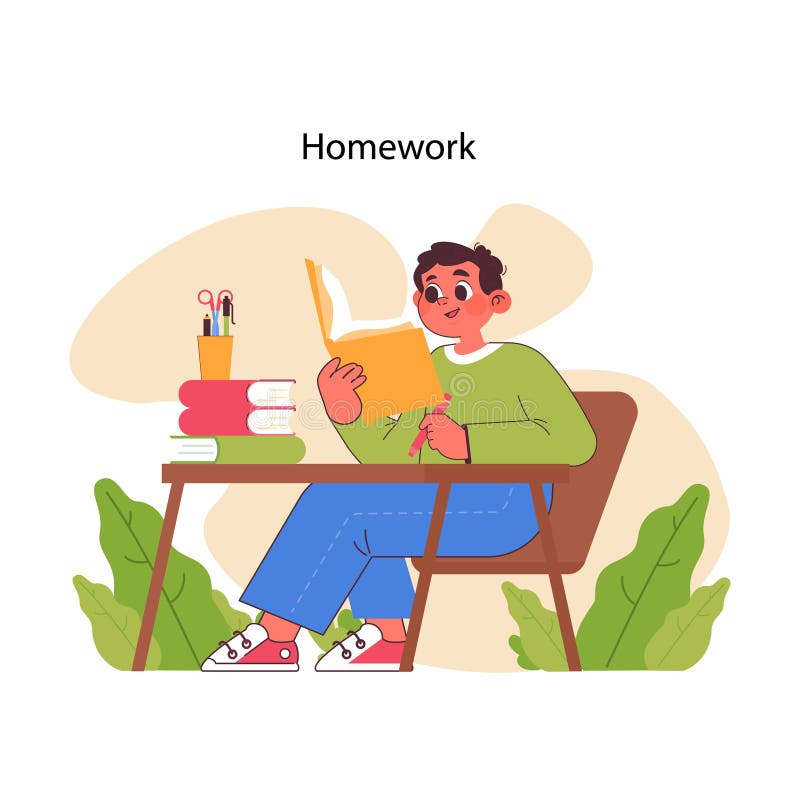 Homework Concept. Flat Vector Illustration. Stock Vector - Illustration ...