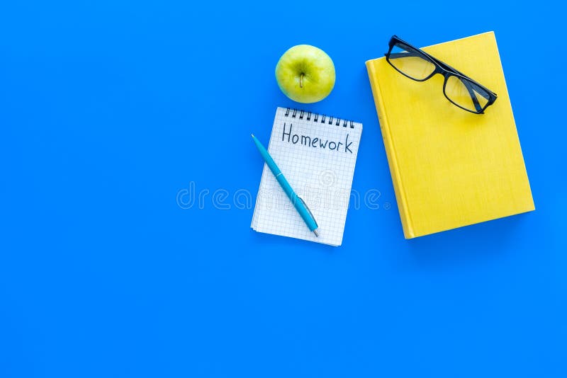 Homework Concept. Word Homework Written in Notebook on Blue Desk with ...