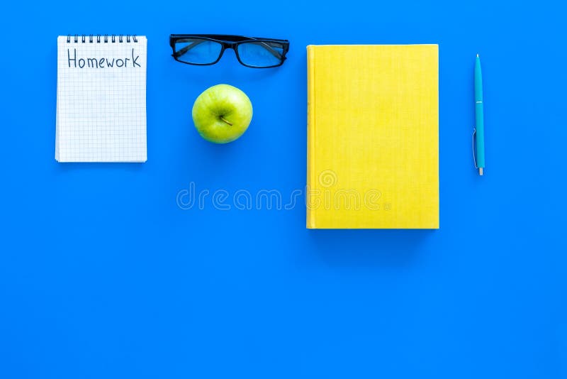 Homework Concept. Word Homework Written in Notebook on Blue Desk with ...
