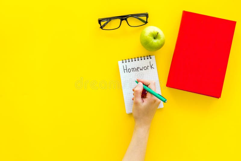 Homework Concept. Word Homework Written In Notebook On Yellow Desk With ...