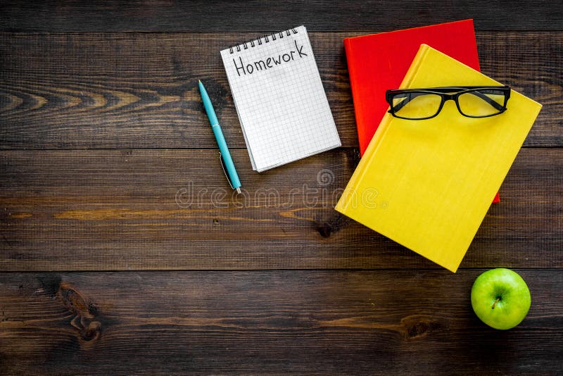 Homework Concept. Word Homework Written in Notebook on Dark Wooden Desk ...