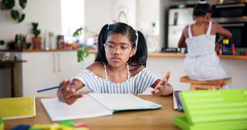 Homework, Girl and Student Counting for Education, Assessment or Test ...