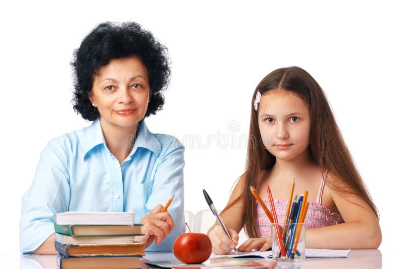 Senior Halping Child Doing Homework Stock Photo - Image of education ...