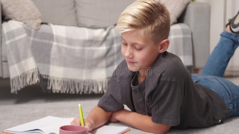 Homework Study Relaxed Boy Interesting Task Stock Video - Video of ...